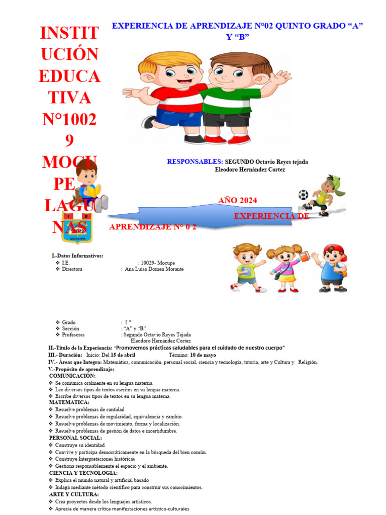 Experiencia de Aprendizaje #02 Quinto Grado | PDF | Números | Nutrición