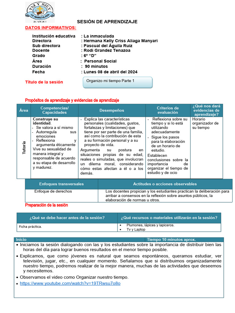 Sesión de Aprendizaje 08-04-24 - PS | PDF | Aprendizaje | Ciencia cognitiva