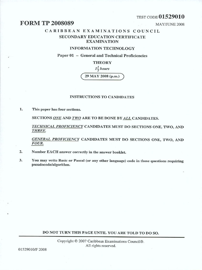 CSEC Information Technology P1 2008 | PDF | Directory (Computing ...