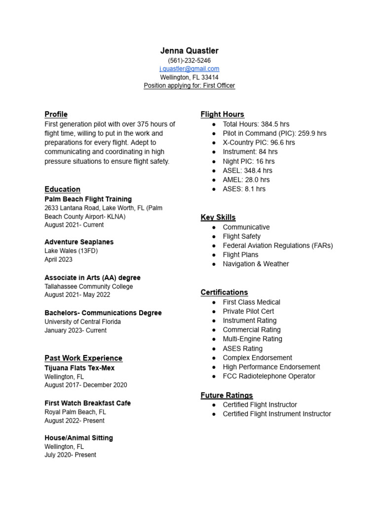 pilot resume | PDF | Transport | Aerospace