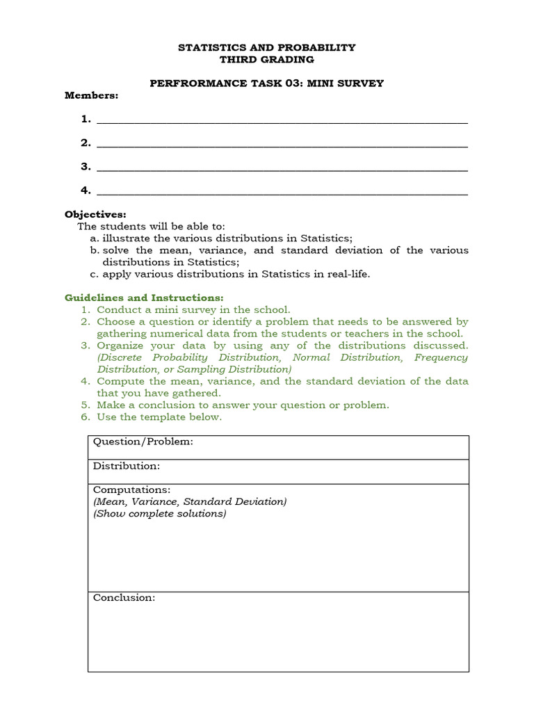Performance Task 4 Stats 3rd Grading | PDF