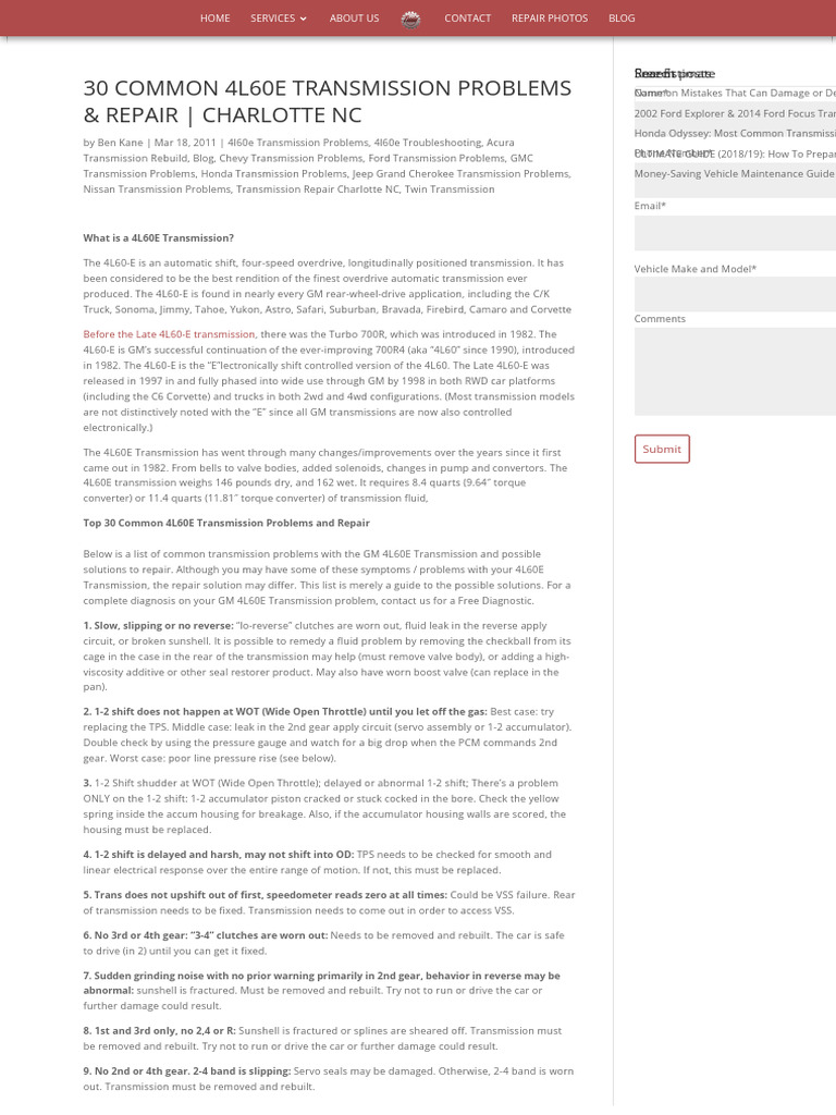 30 Common 4l60e Transmission Problems Repair Charlotte Nc Twin