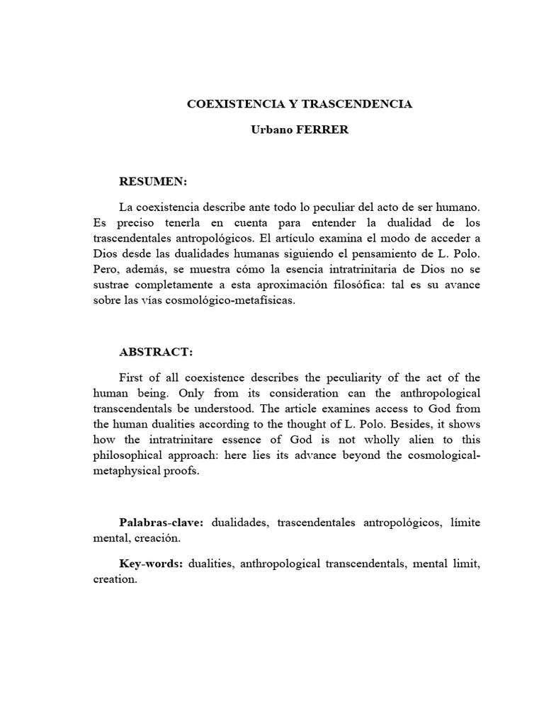 Coexistencia y Trascendencia Humana | PDF | Tomás de Aquino | Dios