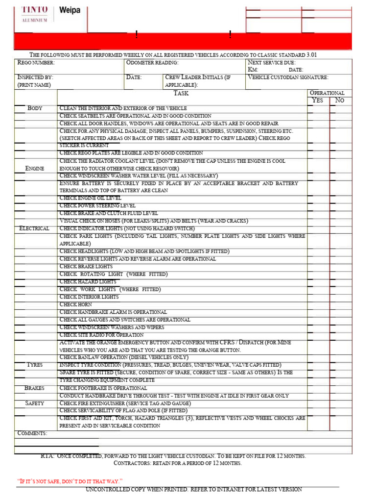 Form Pengecekan Kendaraan | PDF | Vehicles | Tire