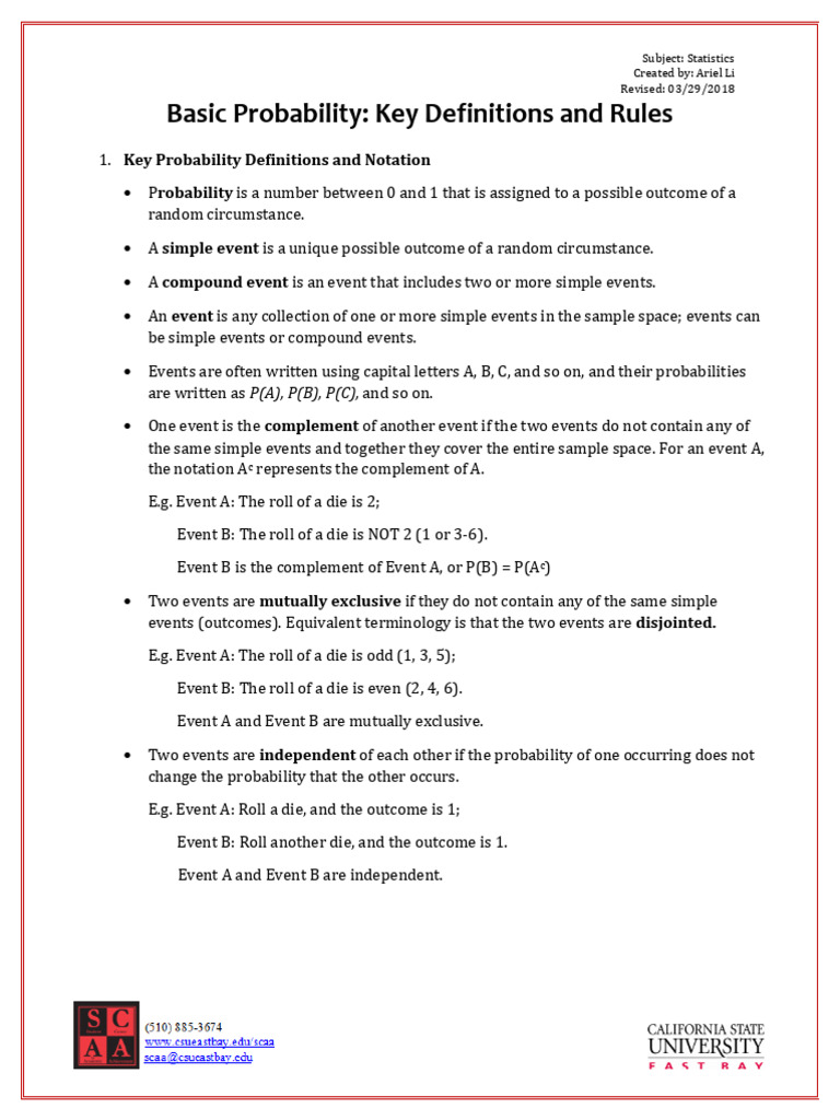 Ariel Li Basic Probability | PDF | Odds | Probability