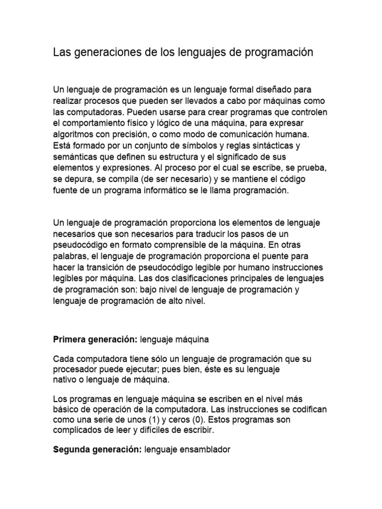 Las Generaciones de Los Lenguajes de Programación | PDF | Programación ...
