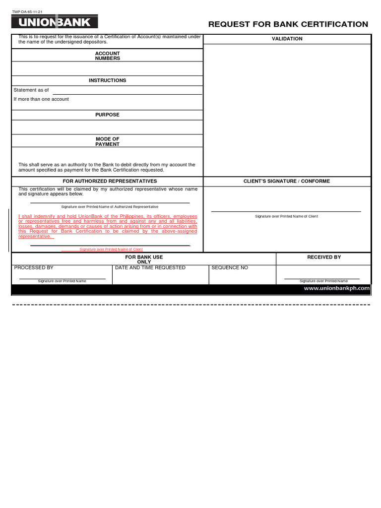 Bank Cert Request Form | PDF