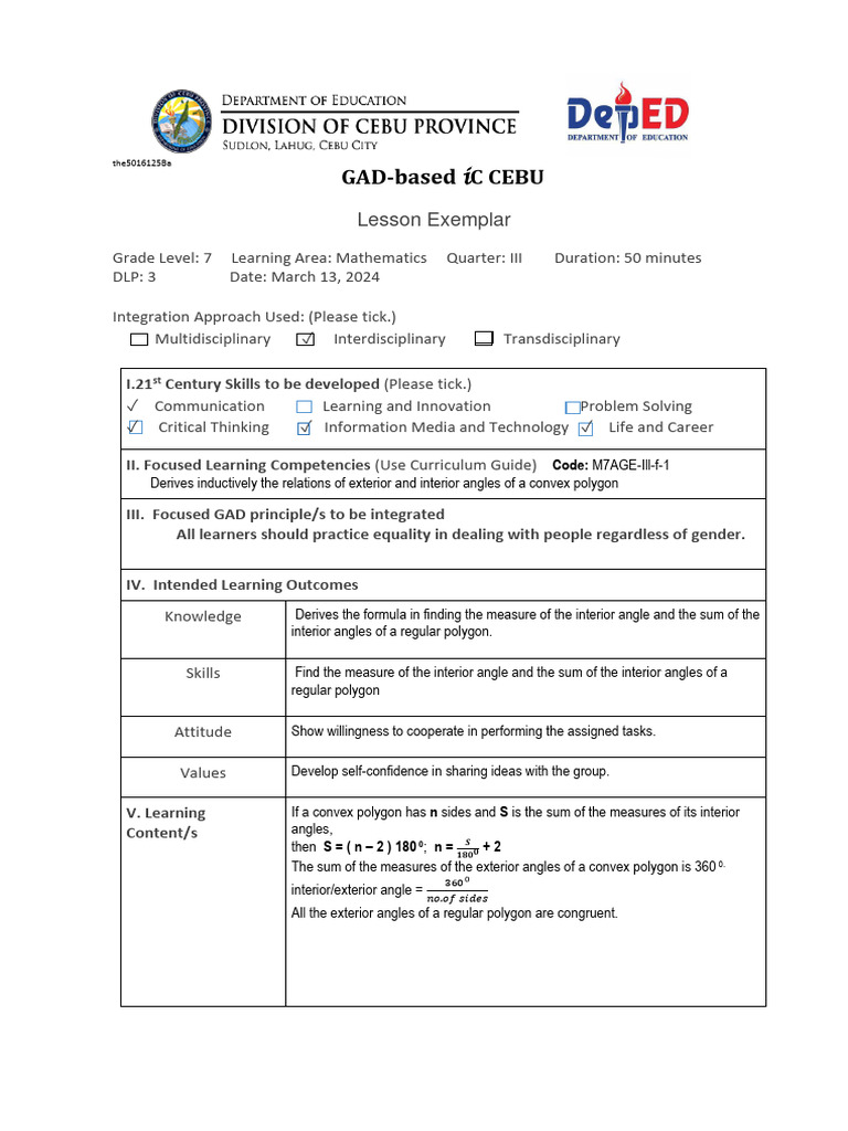 DLP - 3 Exterior and Interior Angle of A Convex Polygon | PDF | Angle ...