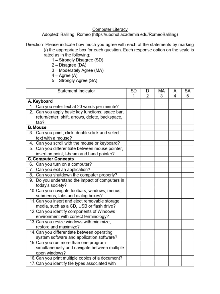 Basic Computer Skills Self Assessment-1 | PDF | Computer File | Window (Computing)