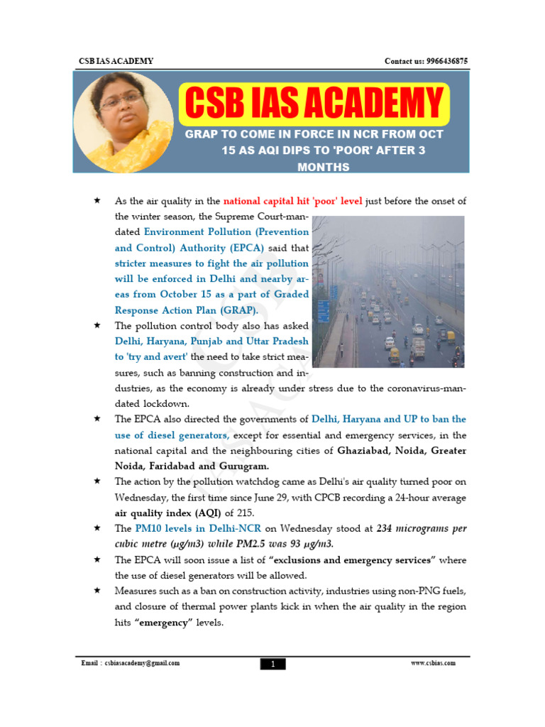GRAP Restrictions in NCR from October 15 | PDF | Pollution ...