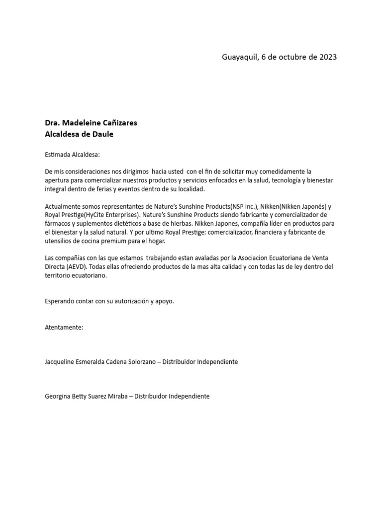 Carta Borrador Jacque 2 Modelo | PDF