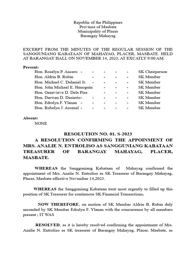 Barangay Resolution (SK) | PDF | Youth Organizations