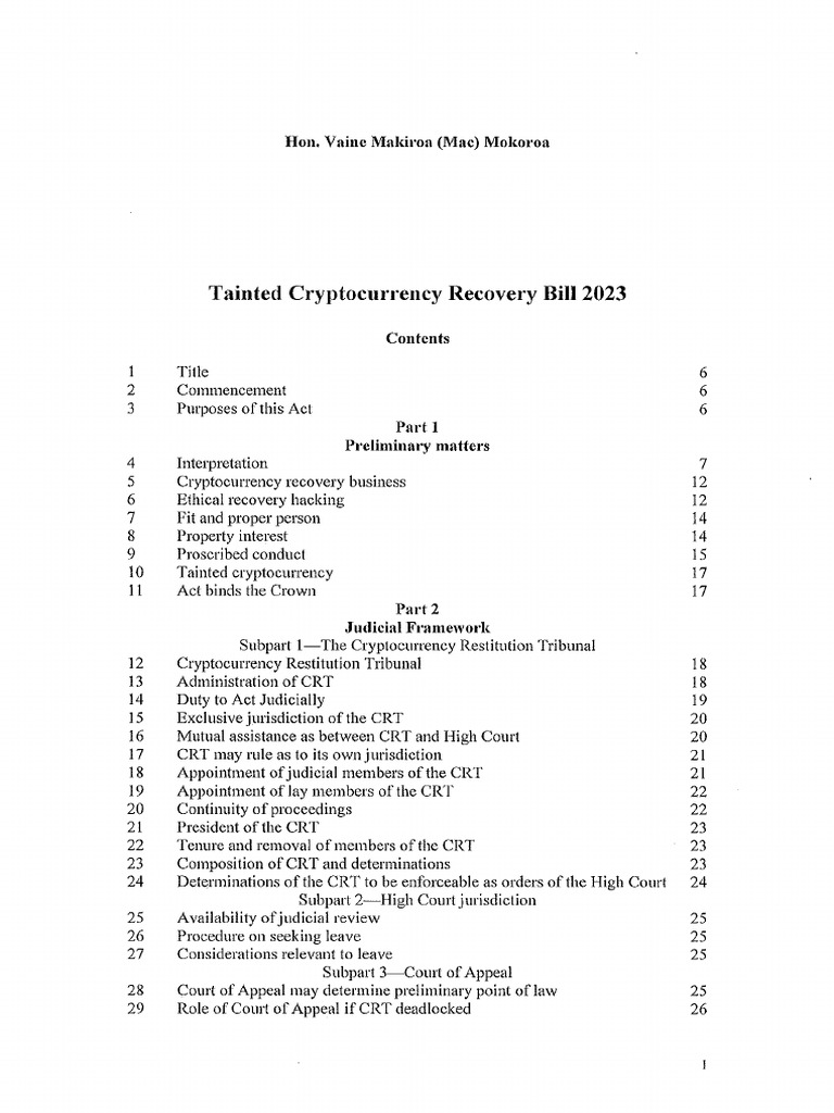 Tainted Cryptocurrency Recovery Bill No. 14-1-22 129 | PDF