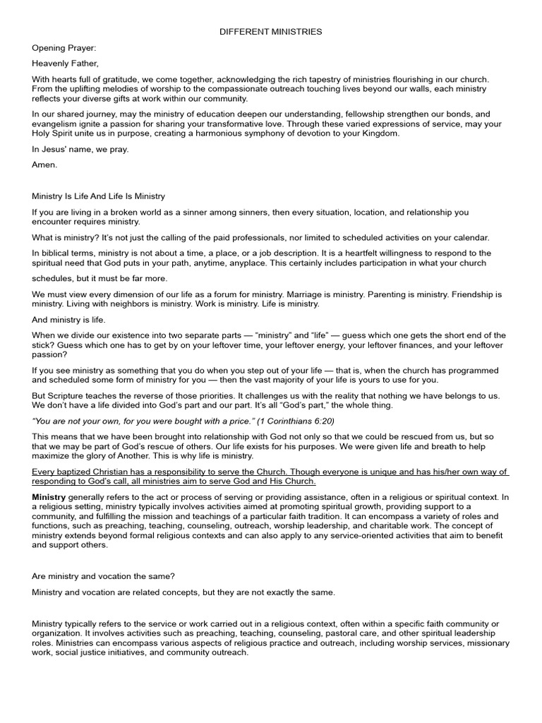 Different Ministries | Download Free PDF | Minister (Christianity) | Deacon