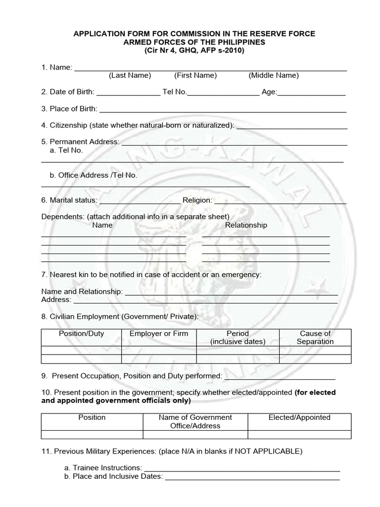 Application Form For Commission in The RF | PDF | Affidavit