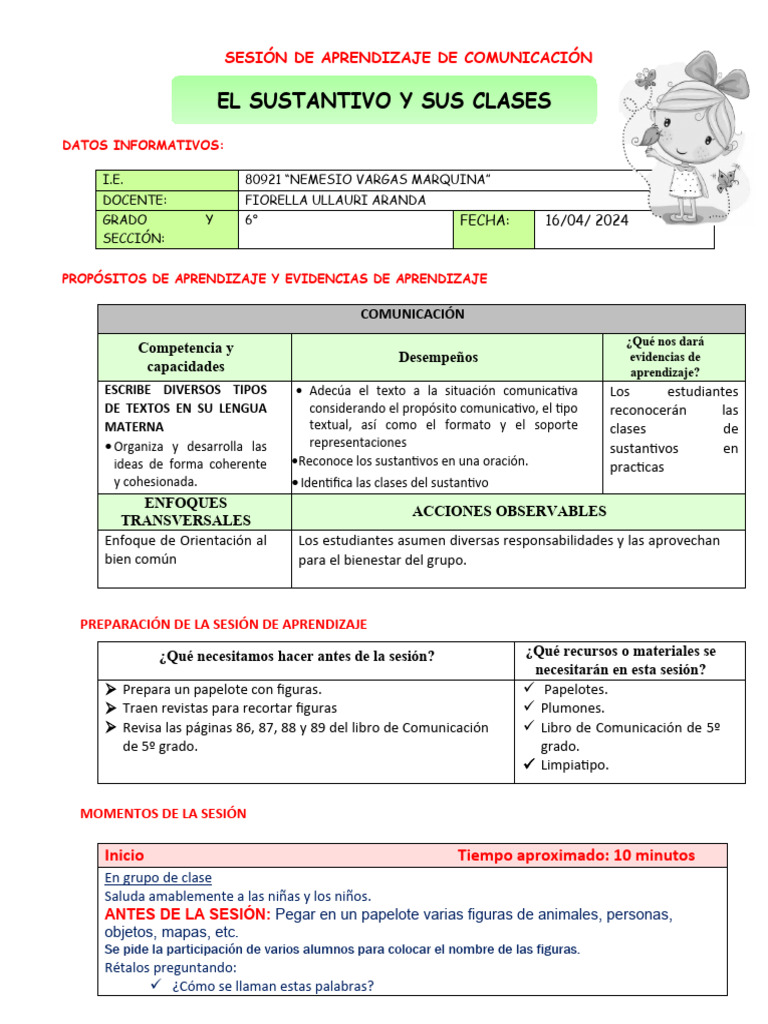 Sesion Del Sustantivo | PDF | Sustantivo | Aprendizaje