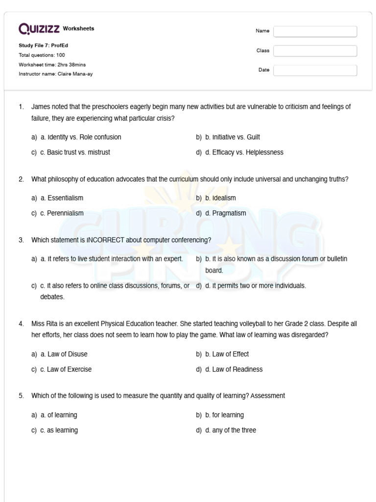 Classified Study File 7 - ProfEd - Quizizz | PDF | Learning | Teachers