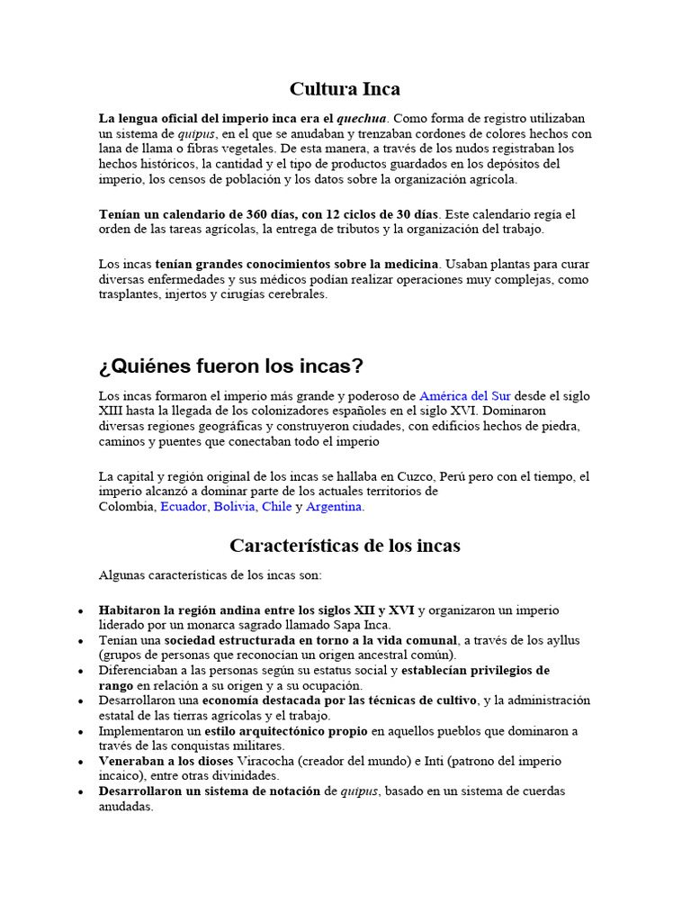 Cultura Inca | PDF | Imperio Inca