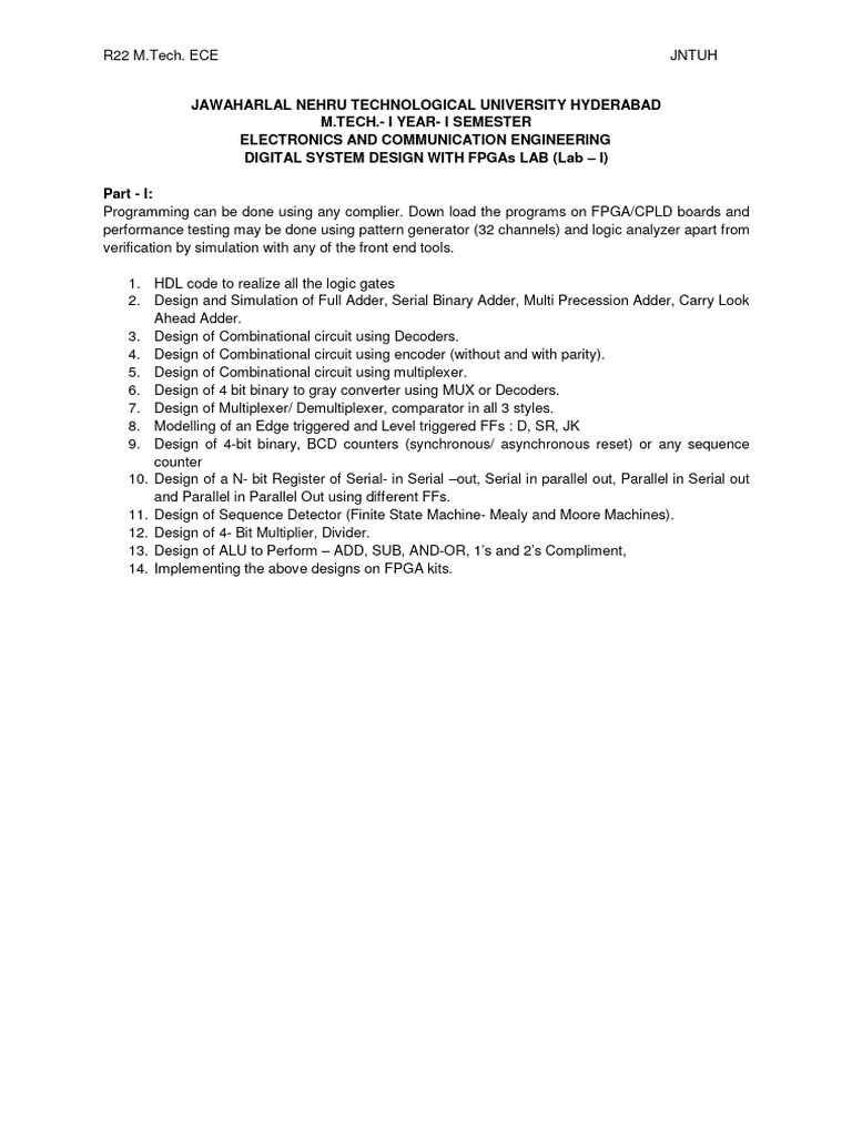 R22 M.tech 1st & 2nd Sem Labs | PDF | Modulation | Field Programmable Gate Array