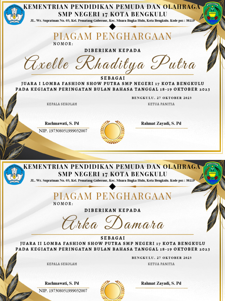 Piagam Juara Lomba Fashion Show | PDF