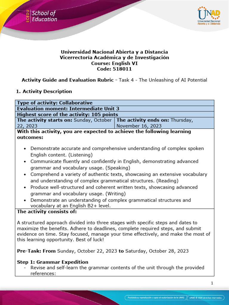 Activity Guide and Evaluation Rubric - Unit 3 - Task 4 | Download Free PDF | Intelligence (AI ...