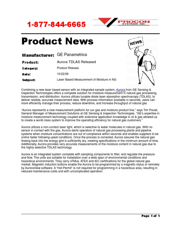 GE Aurora TDLAS for Natural Gas Moisture | PDF | Science & Mathematics ...