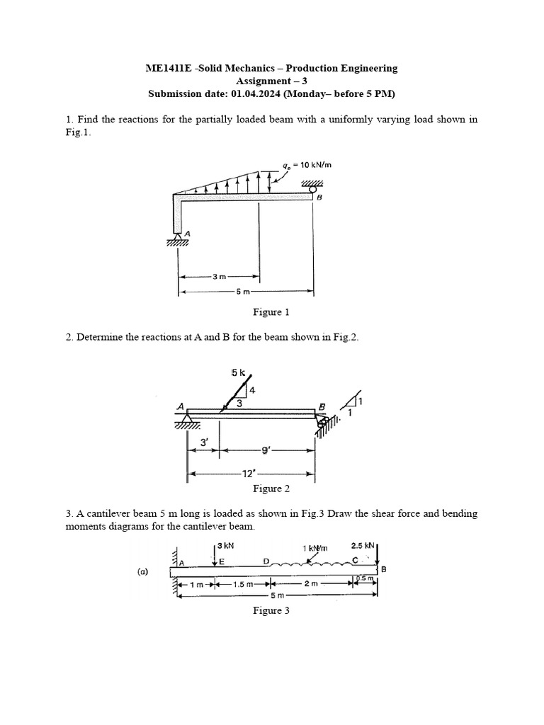 Assignment 3 - Solid Mechanics | PDF | Beam (Structure) | Bending