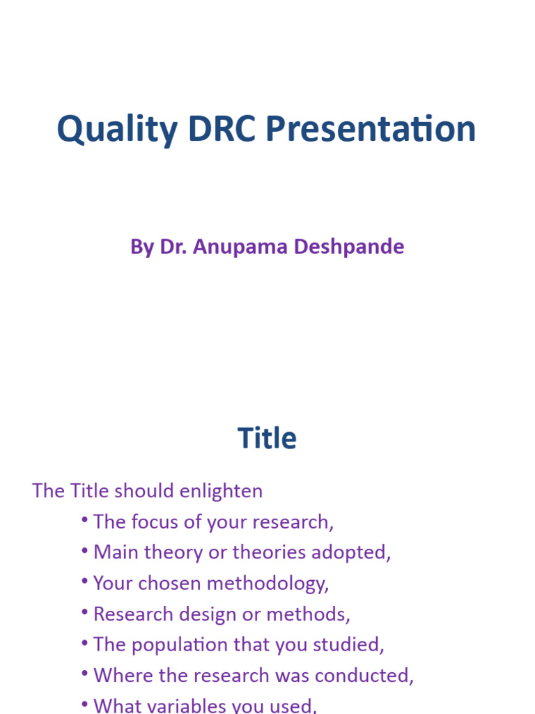 For Quality DRC Presentation | PDF | Questionnaire | Methodology