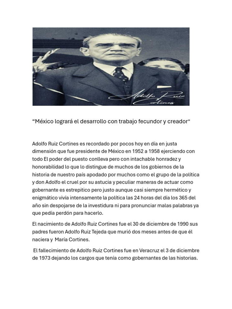 Biografía de Adolfo Ruiz Cortines | PDF
