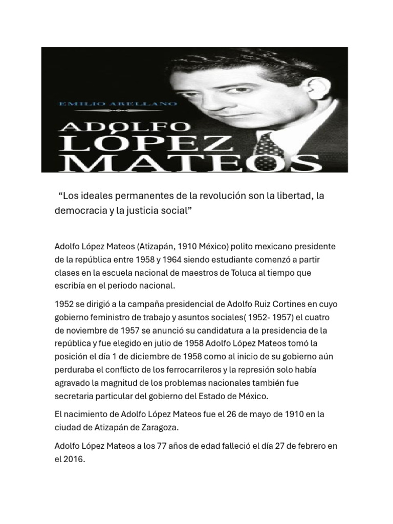Biografía de Adolfo López Mateos | PDF