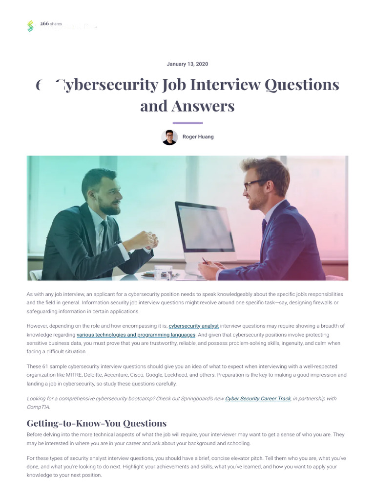 61 Cybersecurity Interview Questions | PDF | Transport Layer Security ...