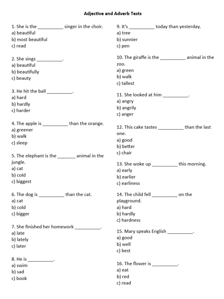 Adjective and Adverb Tests Mixed 33 | PDF