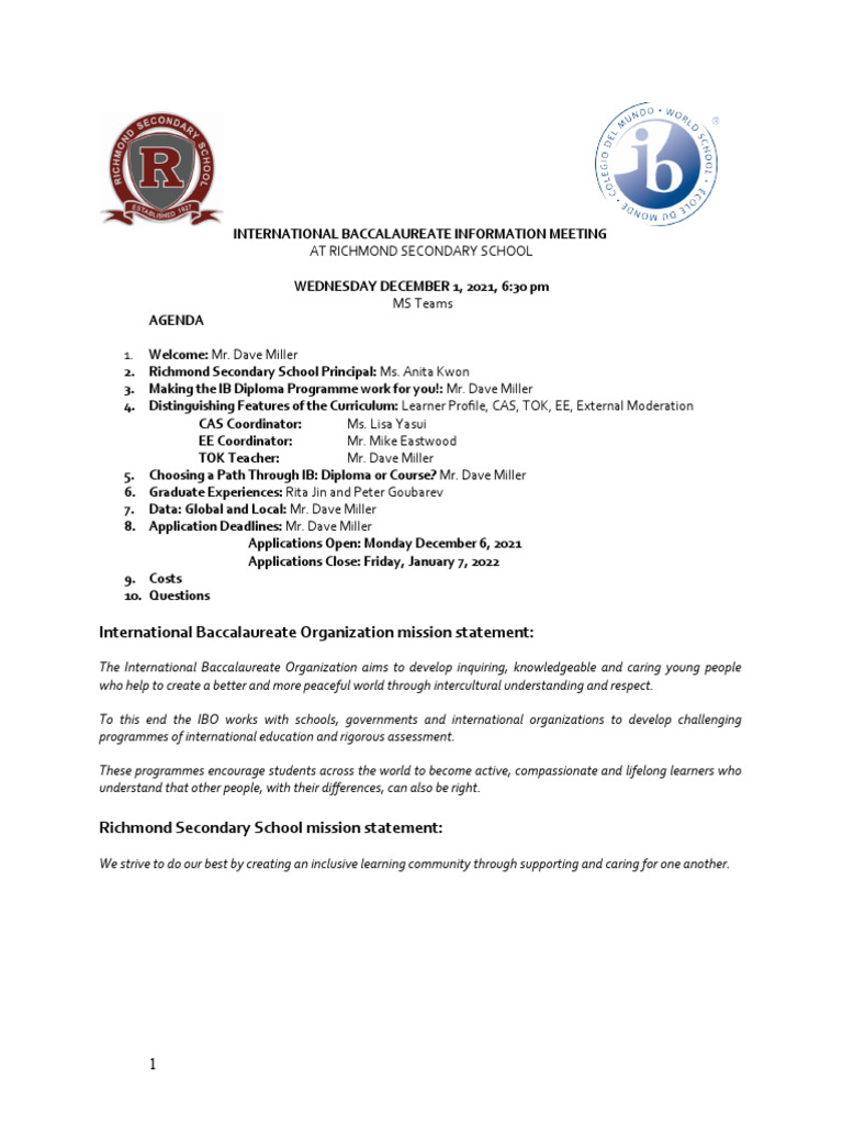 Ib Info Night Package Sept 2022 Intake Pdf Cognition