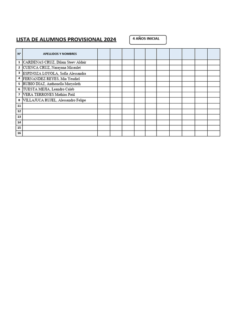 Lista Oficial de Alumnos 2024 | PDF