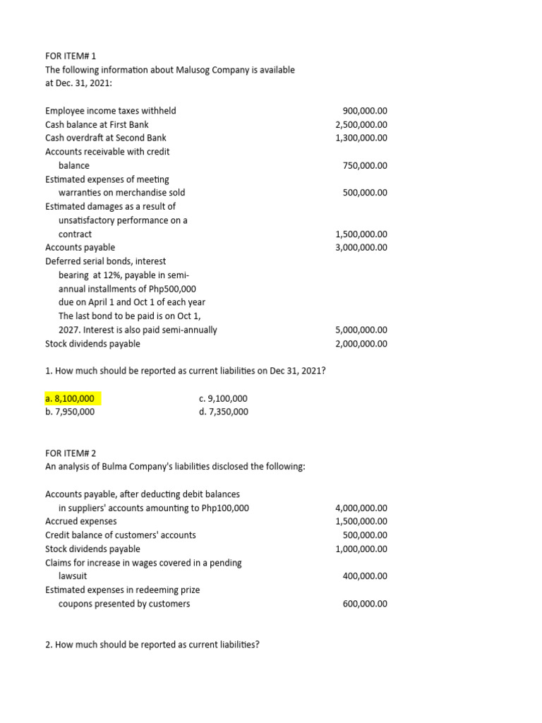 Quiz on Liabilities | PDF | Expense | Dividend