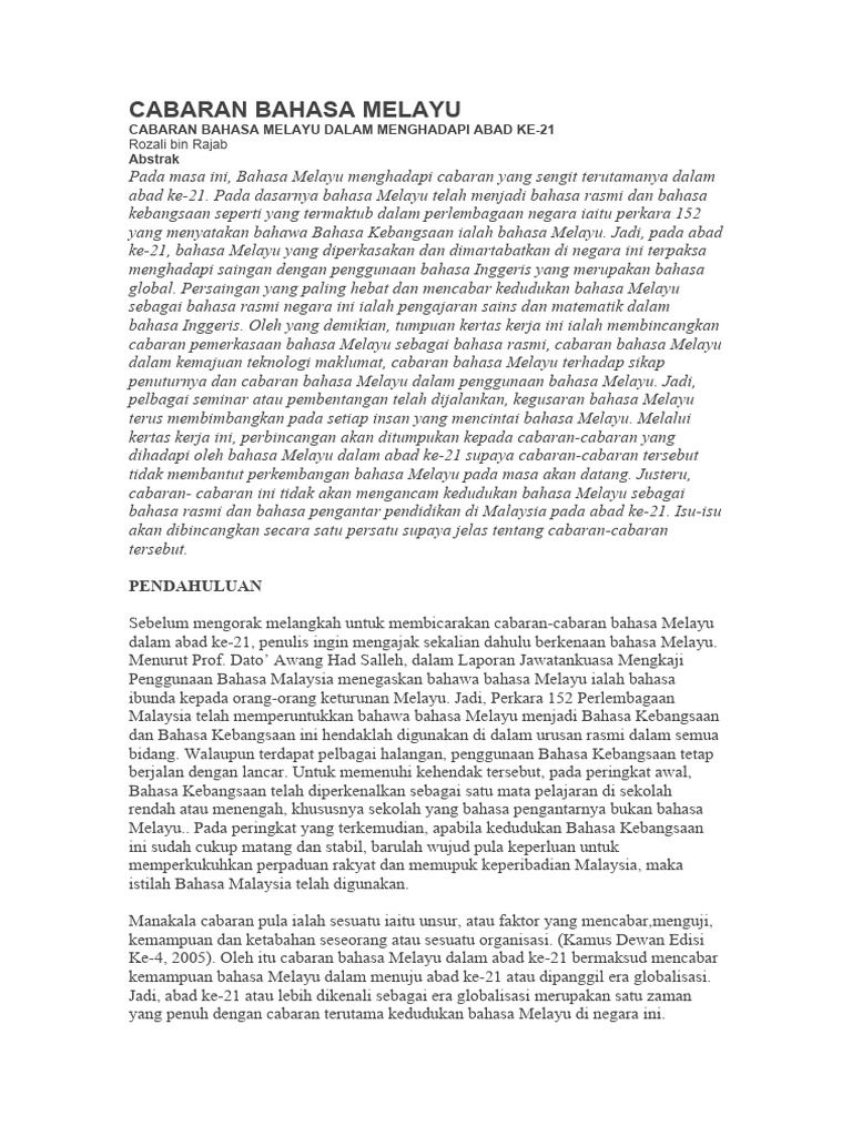 Cabaran Bahasa Melayu | PDF