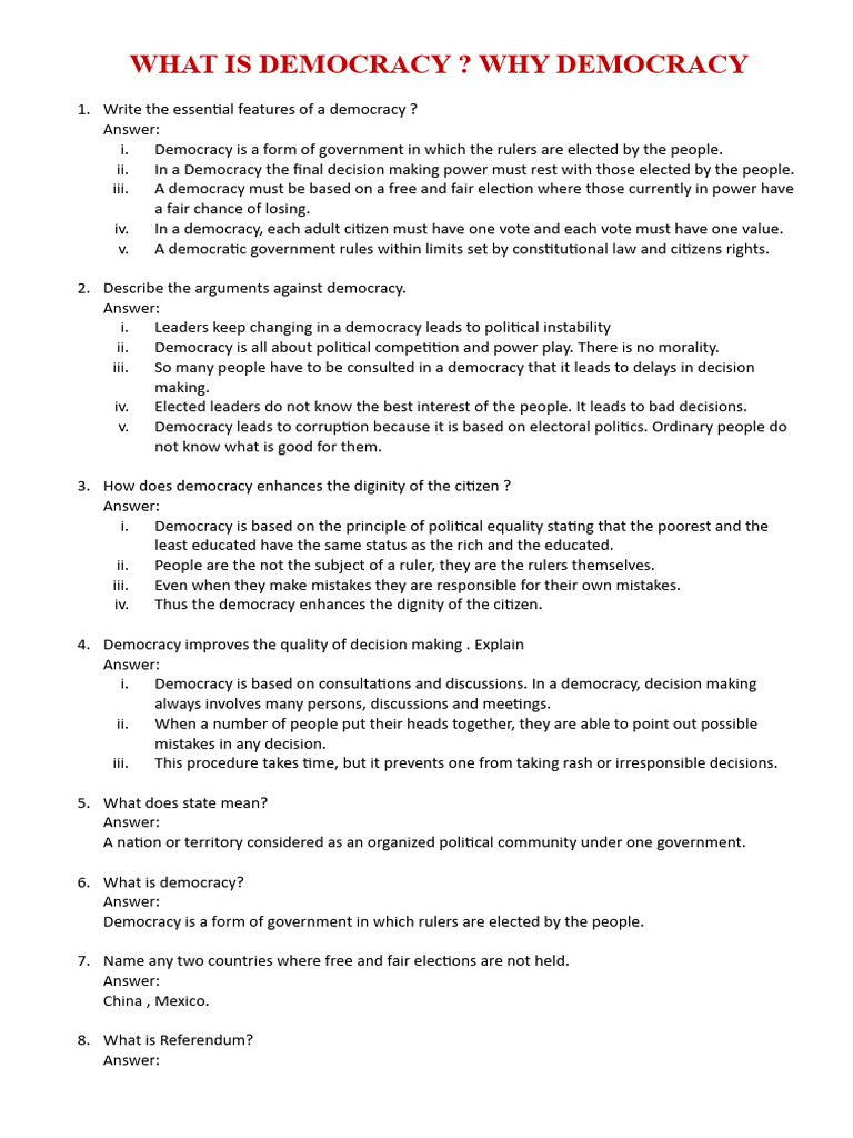 Understanding Democracy: Features and Critiques | PDF | Democracy ...