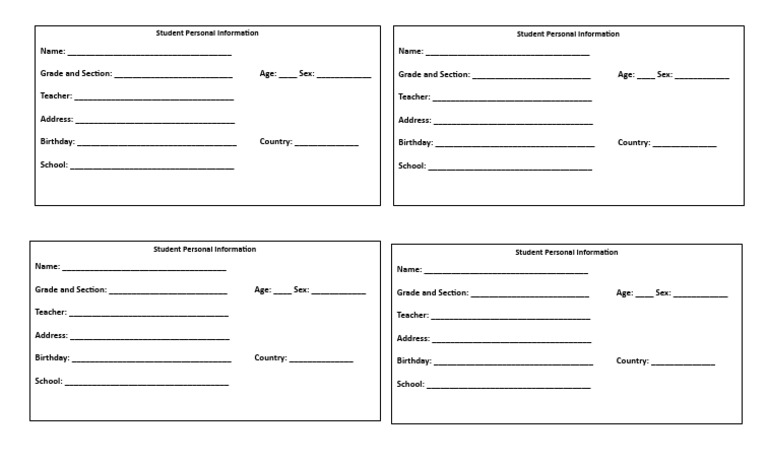 Student Personal Information Template | PDF