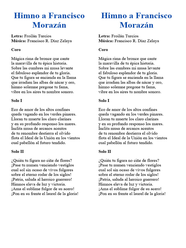 Himno a Francisco Morazán: Letra y Música | PDF