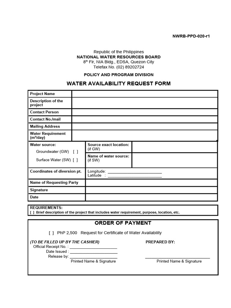 Water Availability Request Form Guide | PDF