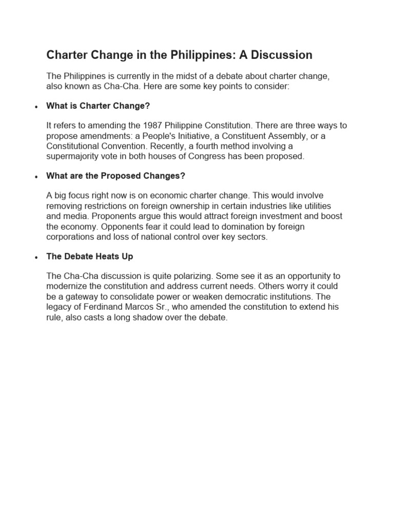 Charter Change Debate in the Philippines | PDF