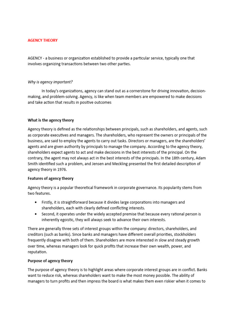 Agency Theory | PDF | Risk | Interest