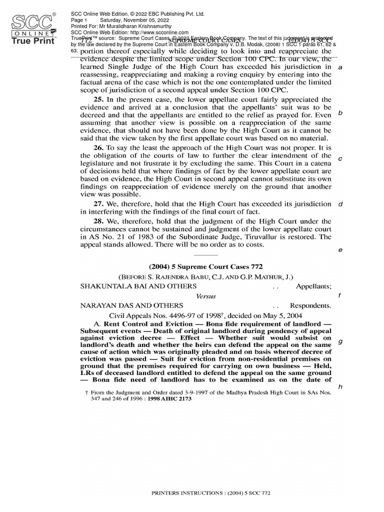 2004 - 5 - SCC - 772 - 782 - RCOP On The Grounds of Bonafide Needs Won't Abat On Death of LD ...