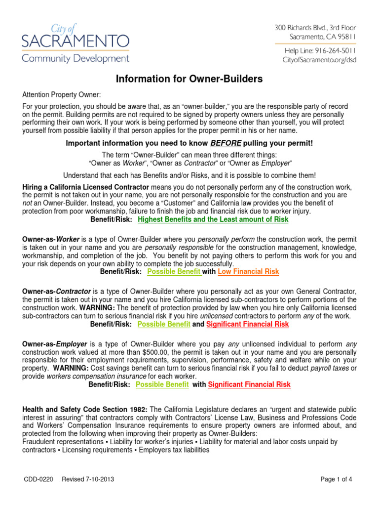 Owner-Builder Permit Risks Explained | PDF | Employment | General ...