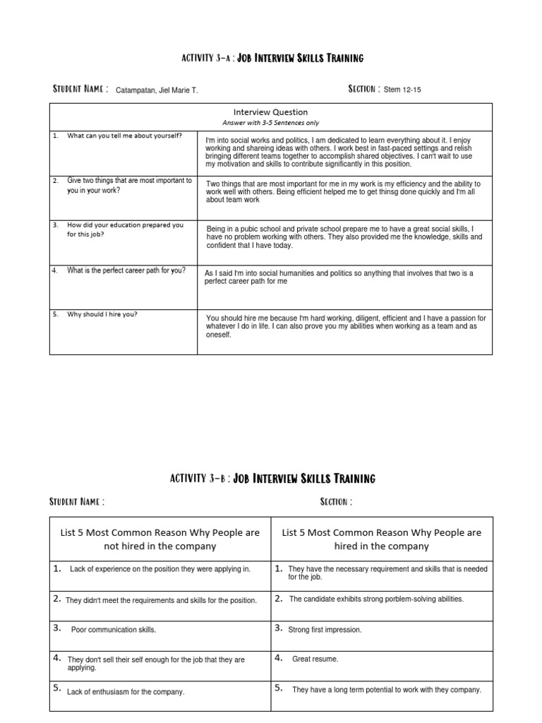 ACTIVITY 3 - Job Interview Skills Training-CATAMPATAN | PDF | Job Interview | Social Psychology
