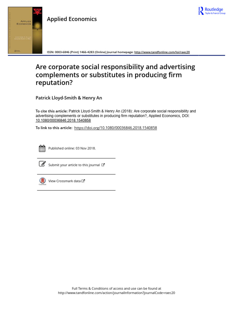 CSR and Advertising: Complements or Substitutes? | PDF | Corporate ...