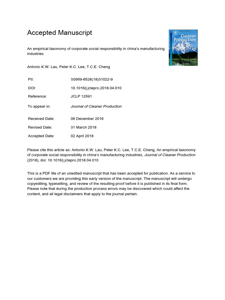 CSR Taxonomy in China's Manufacturing | PDF | Corporate Social ...