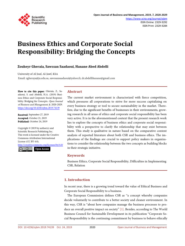 Business Ethics and Corporate Social Responsibility Bridging The ...