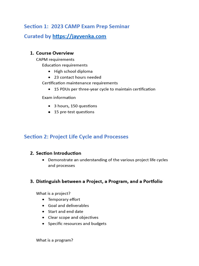 2023 CAMP Exam Preparation Guide | PDF | Project Management | Risk