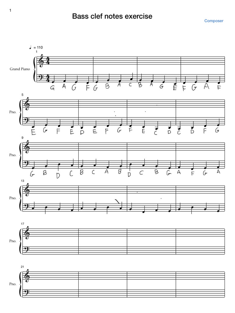 Bass Clef Notes Exercise | PDF